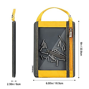 Clear Small Tool Pouch Bags, Zippered Pouches for Organization with 3 Clips, Transparent PVC Fastener Bag with Handle for Small Parts, Socket, Wrenches, Bits and Screwdrivers 2 Pack