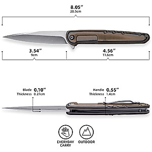 OOULORE Pocket Knife, Folding Knife with Clip, 3.5" Stonewash D2 Steel Blade G10 Tactical Handle EDC Knife for Outdoor Survival Camping Hunting Hiking OF127 (Silver)