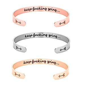 JczR.Y Keep Fucking Going Bracelet Cuff Stainless Steel Inspirational Engraved Arrow Bracelet Cuff for Women Fashion Wristband Jewelry(gold/keep fucking going)