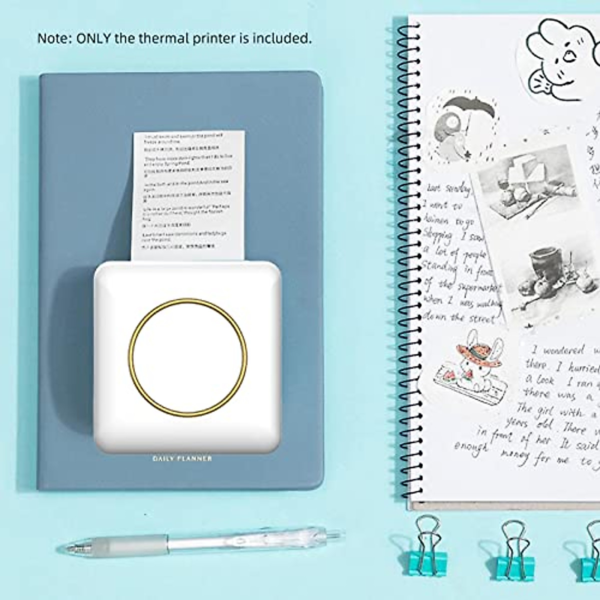 HXBER Mini Photo Printer, Mini Pocket Photo Printer Portable Thermal Printing Machine 203DPI Wireless BT Connection for Picture Lable DIY Handcraft List Meno Notes Journal Receipt Paper Instant