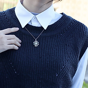 Silver Spinner Ferris Wheel Necklace - 925 Sterling Silver Romantic Fidget Anxiety Ferris Wheel Jewelry Necklaces for Women, Christmas Gifts Dainty Multi Gemstone Ferris Wheel Opal Necklace for Her