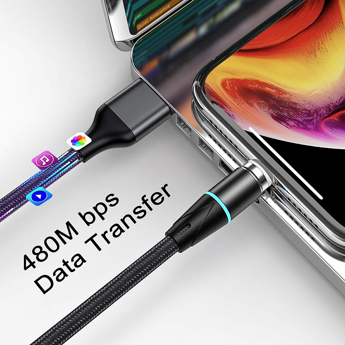 NetDotbasics Gen 12 3in1 Magnetic Fast Charging Cable & Data Sync Compatible Micro USB, USB-C and i-Devices (6.6ft/3 Pack Black)