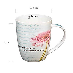 Christian Art Gifts Ceramic Bible Verse Coffee & Tea Mug for Women: Sufficient Grace - 2 Corinthians 12:9-10 Inspirational Bible Verse Cup Floral Chrysanthemum Scripture Mug w/Pink Flowers, 12 oz.