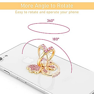 cobee Cell Phone Butterfly Ring Holder, 2 Pcs Glitter Sparking Butterfly Finger Ring Stand with Rhinestones, 360° Rotation/180° Flip Metal Phone Ring Grip Kickstand Compatible with Smartphones(Pink)