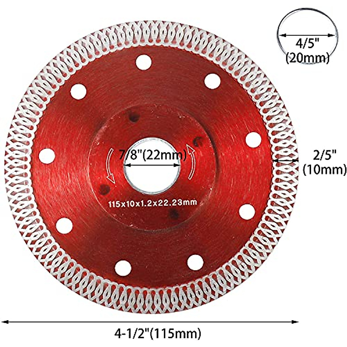 Tysun 5 Pcs 4.5 inch Diamond Saw Blade Tile Blades Cutting Disc Wheel for Cutting Porcelain Tiles Granite Marble Ceramics
