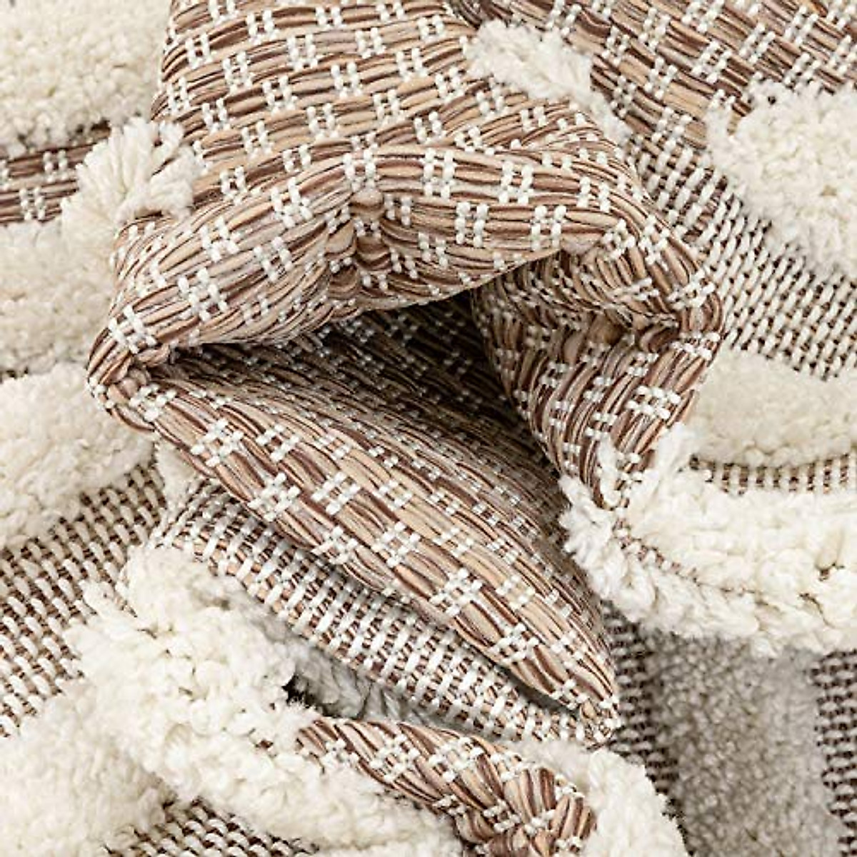 Well Woven Kady Beige Flat-Weave Hi-Low Pile Diamond Medallion Moroccan Tribal Area Rug 5x7 (5'3" x 7'3")