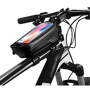 Bike Phone Mount Bag, Waterproof Bicycle Cycling Top Tube Handlebar Phone Holder Pouch Front Frame Storage Bag for iPhone 11 12 13 Pro Max, Galaxy S22 S21 Ultra S20 FE A12, Google Pixel 6, OnePlus 9 8