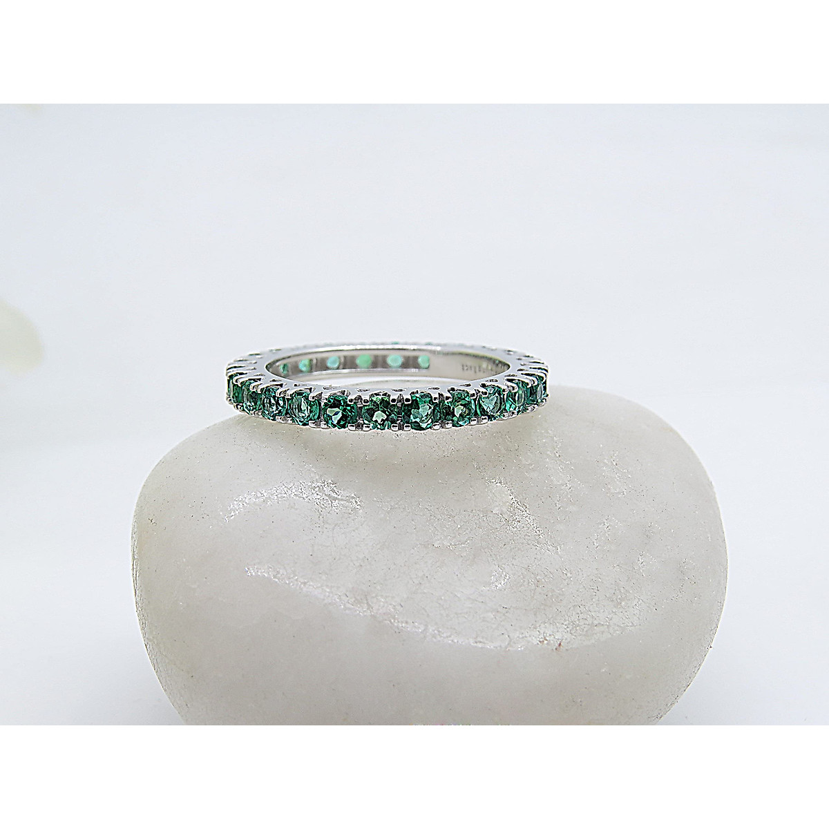 Dazzlingrock Collection Round Lab Created Emerald Women Full Eternity Wedding Stackable Ring Band | 14K White Gold, Size 6