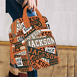 Customized Diaper Bag Backpack, Black and Orange Name Personalized Backpack with Text Mommy Nappy Baby Bag Shoulders Bag Casual Daypack Daycare Bag Travel Bag for Dad Mom