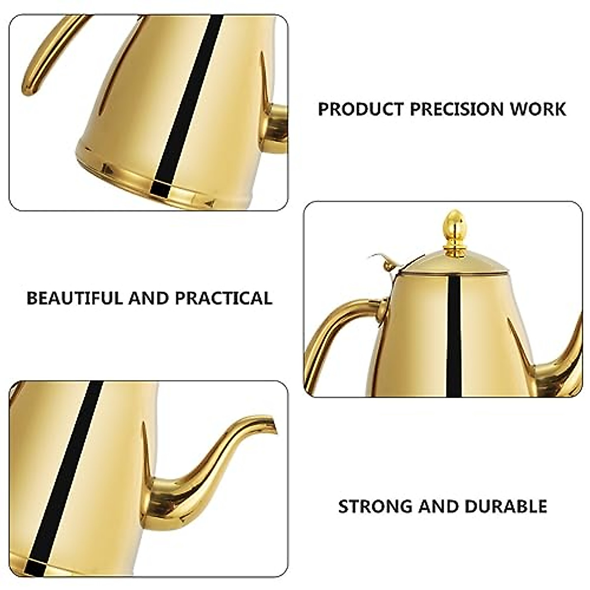Luxshiny Stainless Steel Tea Pot Stove Top Gooseneck Kettle Pour Over Coffee Kettle Hot Water Heater Boiler Olive Oil Dispenser Olive Oil Dispenser for Loose Leaf 1.5L
