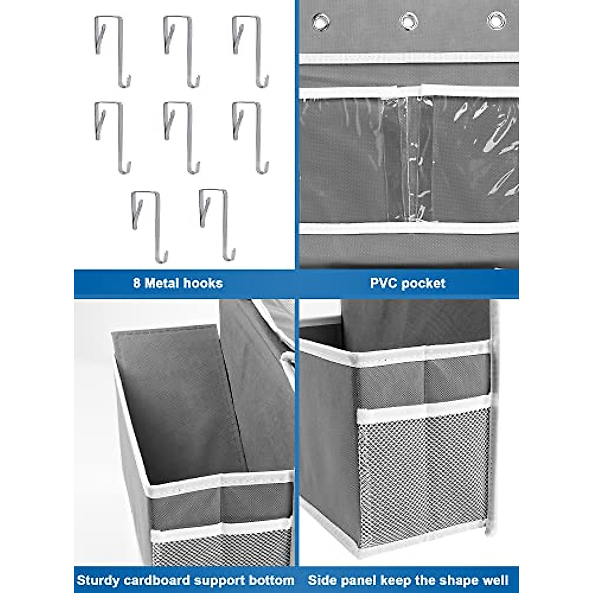 JARLINK 2 Pack 6-Shelf Over Door Hanging Organizer, Wall Mount Storage for Bedroom or Kitchen, Clear Window and PVC Pocket for Storage Cosmetics, Stationery, Sundries, etc (Grey)