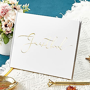 TRULIVA Wedding Guest Book, Sign in Guest Book for Wedding Reception, 9"x7", Hardcover, Gold Foil Guestbook (Lined, Guestbook)