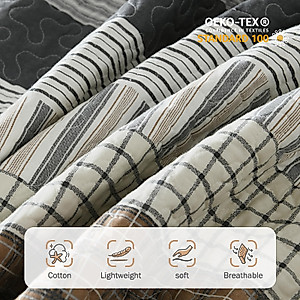 Y-PLWOMEN Quilt Sets 100% Cotton , 3 Piece Striped Quilts, Farmhouse Lightweight Cozy Quilt King Size