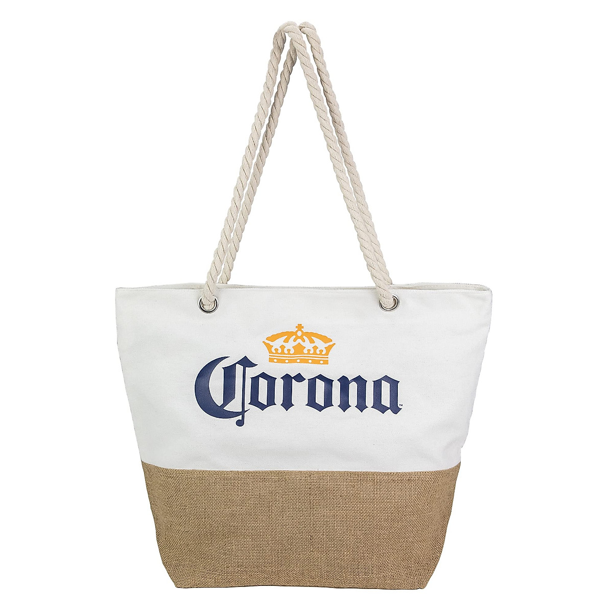 Northlight 19.25" Corona Canvas and Burlap Beach Tote Bag with Rope Handles, White