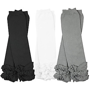 juDanzy 3 Pairs of girls baby Leg Warmers for newborn, infant, toddler, child (One Size, White, Black, Gray)