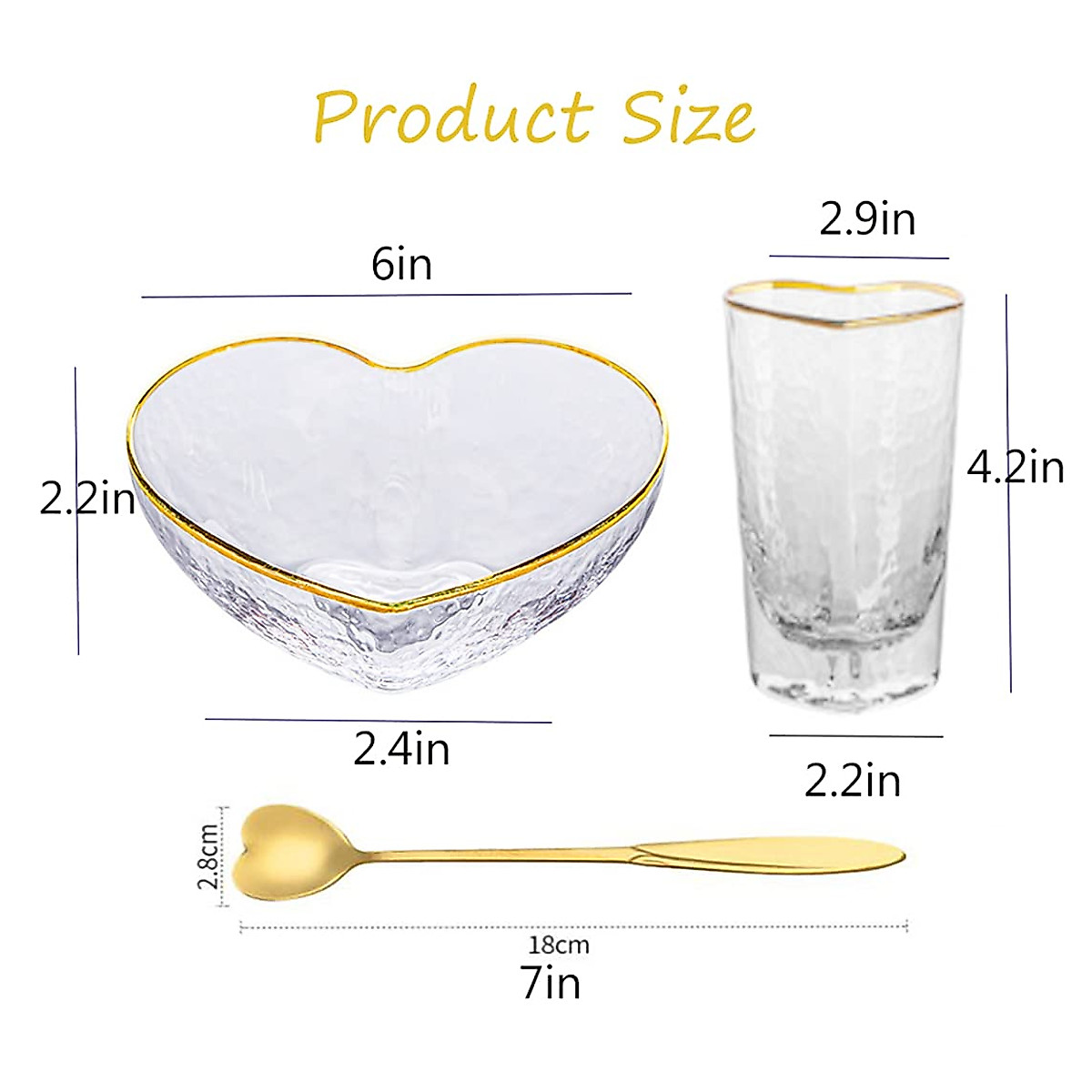 YUNNUO Glass Bowls For Dessert,Glass Bowls 6 Inch,Phnom Penh Heart-Shaped Glass Bowl And Cup Set,Used In The Kitchen To Make Ice Cream Or Fruit Salad,Yogurt Dessert Bowl (With A Spoon)