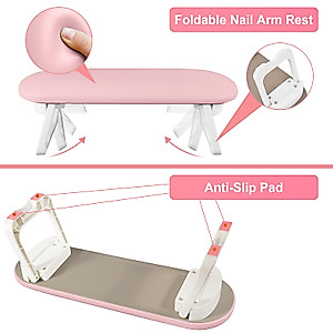 Diesisa Nail Arm Rest, Foldable PU Leather Nail Arm Rest for Nails with Soft Table Mat, Soft Hand Rest for Acrylic Nails/Nail Hand Rest for Manicure Salon Use-Pink