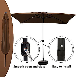 SUNLAX LED Rectangle Patio Umbrellas, 6.5x10ft Market Table Umbrella with Solar Powered Lights-Brown