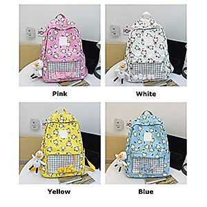 TEEQ Cute Duck Backpack with Doll Animals ,Kawaii Backpack for School,Fashion Bookbags for Teen girls.Yellow