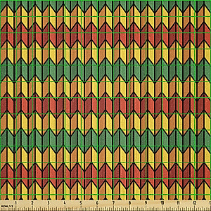 Ambesonne Rasta Fabric by The Yard, Geometrical Zig Zag Triangle Inspired Shapes in Flag Colors Art Print, Stretch Knit Fabric for Clothing Sewing and Arts Crafts, 1 Yard, Marigold Orange