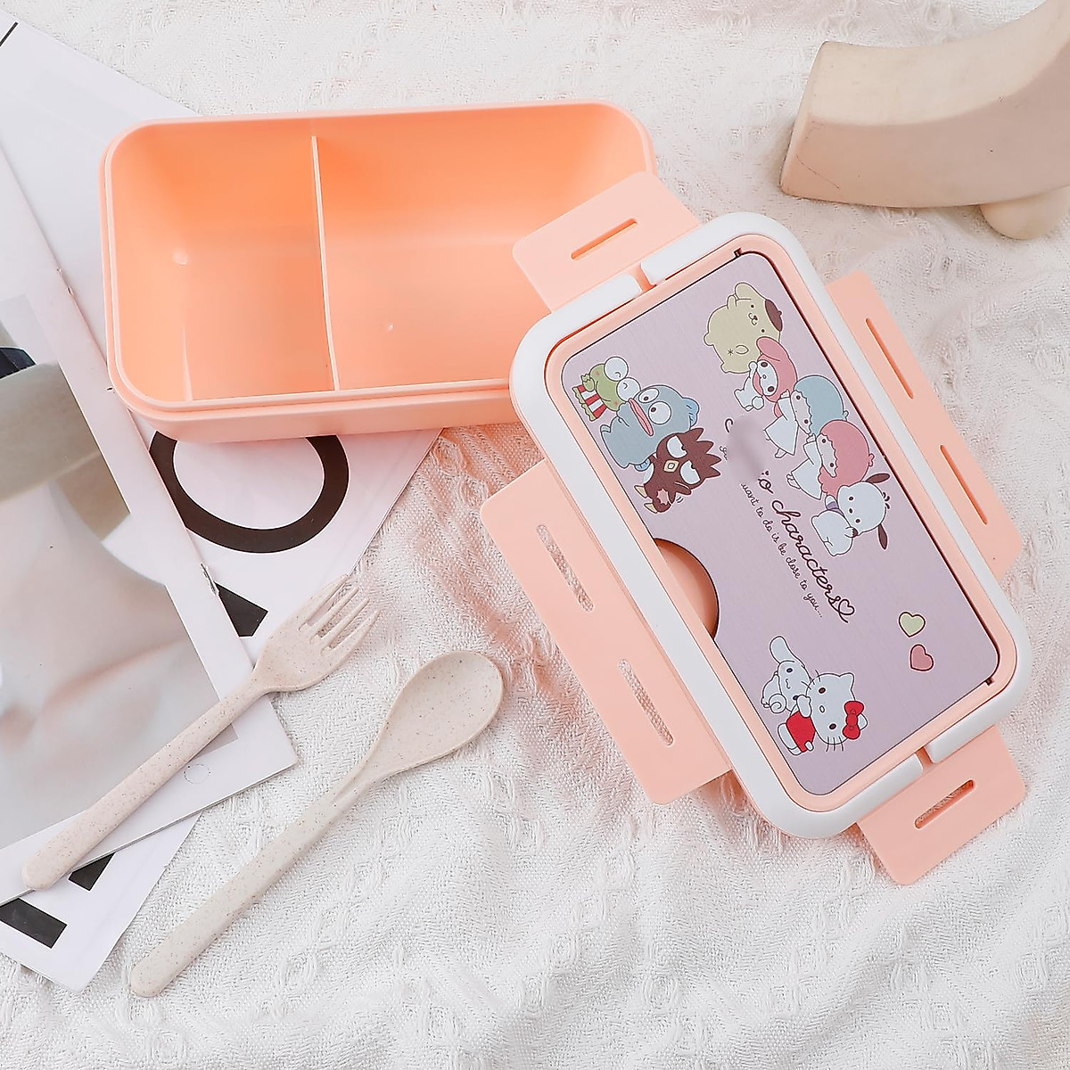 G-Ahora Versatile 2-Compartment Bento Boxes, Lunch Box, Leak-Proof Lunchbox Bento Box with Utensil Set for Dining Out, Work, Picnic