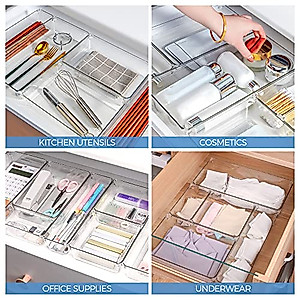 Ravinte 6 Pack Drawer Organizer - 6" X 9" Plastic Storage Bins, Acrylic Organizers with Non-Slip Pads Clear Desk Storage Tray for Makeup, Jewelries, Kitchen Utensils, Bathroom and Office