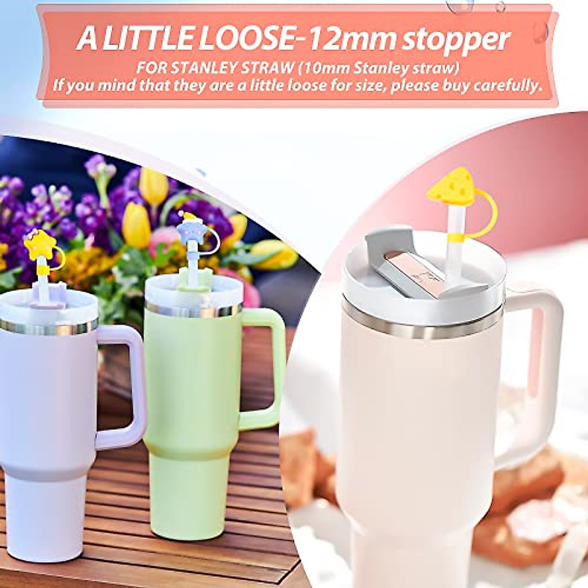 8Pcs Straw Cover for Stanley Cup, Silicone Straw Covers Cap,Cute Cartoon Dust-Proof Reusable Drinking Straw Tips Protector for Stanley Cup or 12mm Drinking Straws Plug Decoration (Mixed Style)