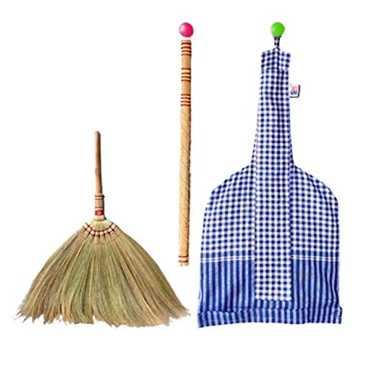 2 in 1 Natural Grass Broom Set by SN SKENNOVA -Traditional Sweeping Broom Thai Handmade Broom Handmade Kitchen Broom Asian Broom (26" 40")