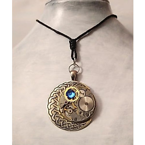 Half-Moon design Timepiece geared Steampunk necklace jewelry