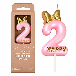 PHD CAKE 2.76 Inch Pink Bowtie 2 Number Birthday Candles, Pink Number Candles, Cake Number Candles, Party Celebration