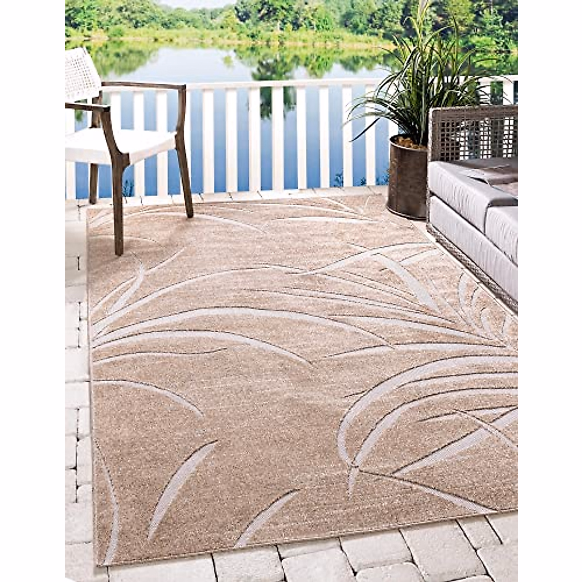 Unique Loom Outdoor Botanical Collection Area Rug - Orlando (5' 1" x 8' Rectangle, Beige/ Cream)