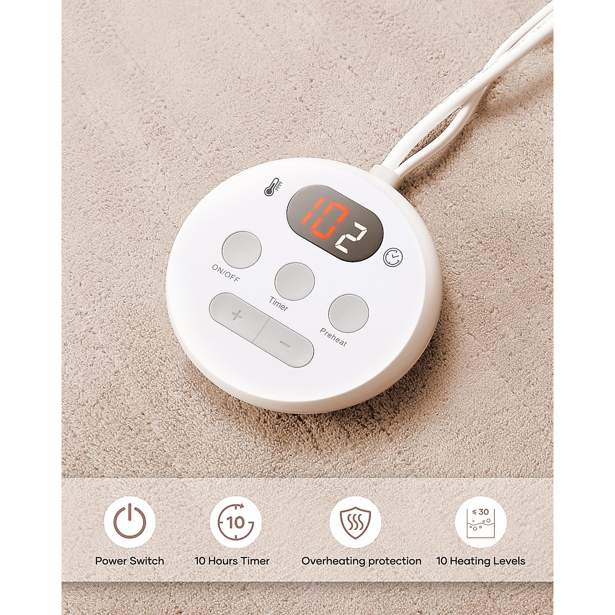 Heated Mattress Pad Twin Size Comfort Coral Fleece 10 Heating Levels & Auto Shut Off, Electric Bed Warmer Pad with Controllers, Up to 15" Deep Pocket, Machine Washable