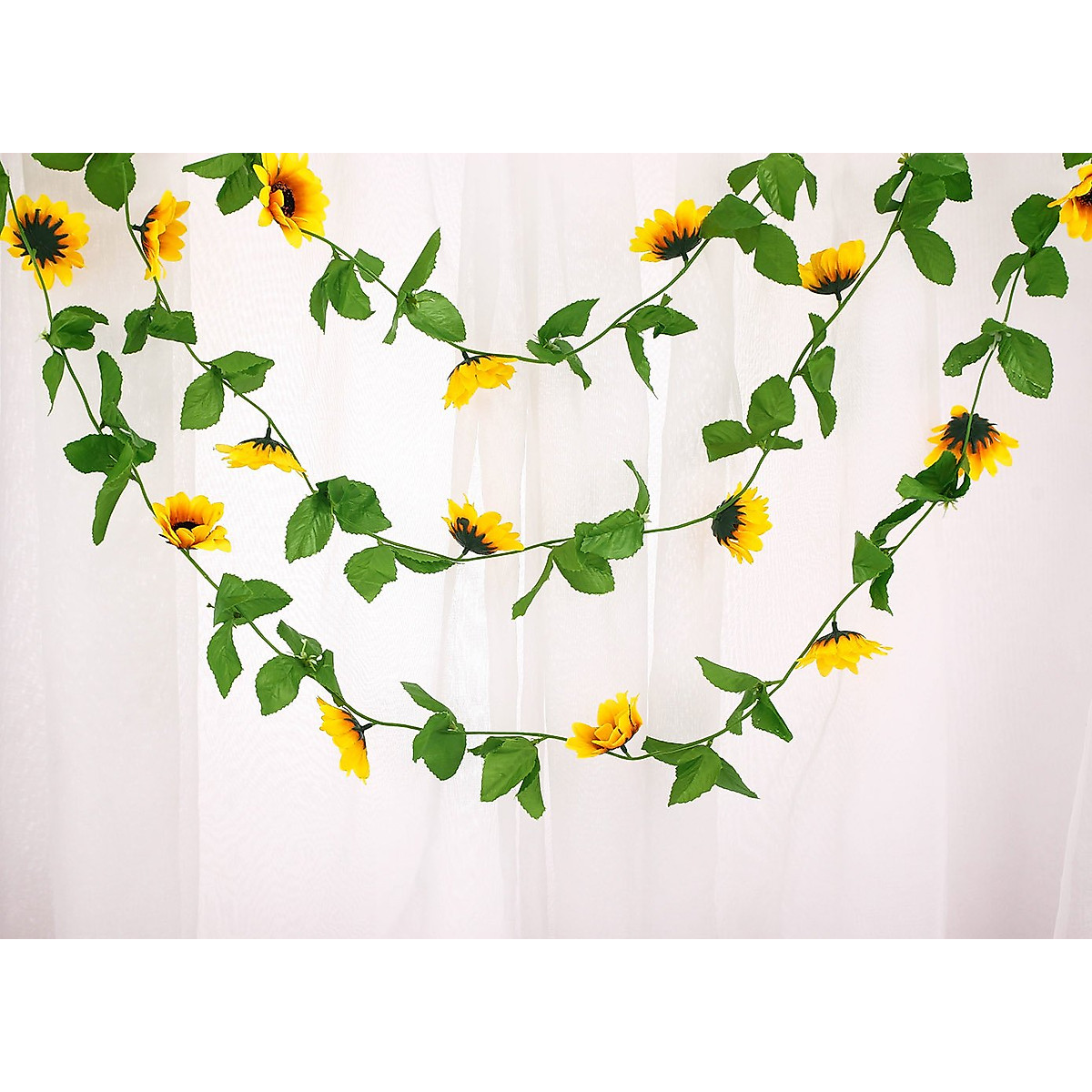 Charmly Pack of 2 Artificial Sunflower Garland Fake Silk Sunflower Vine Home Wedding Party Garden Decor Each Vine 12 Flower Heads Each 8 ft Long