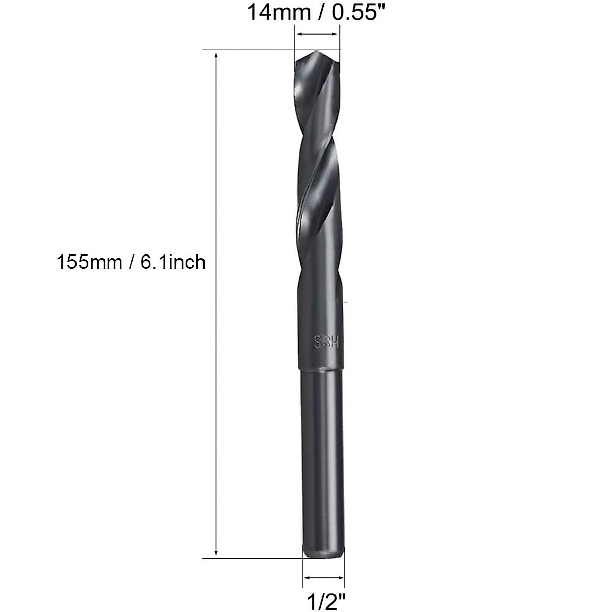 Auniwaig 0.55" Reduced Shank Drill Bit, 14mm Rolling Nitriding Black Oxide High Speed Steel HSS 6542, for Aluminum Plate Copper Wood Stainless Steel