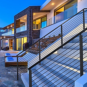 VEVOR Cable Support Post, 42" Height, 2" Width, Steel with 30° Angled Holes for Stairs, 12 Holes Pre-Drilled, Made of SUS304 Stainless Steel, Includes Horizontal/Curved Bracket, Single Unit, Black