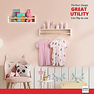 SONNET DESIGNS White Floating Bookshelf 3 Pack for Nursery Decor Wall Mount Book Shelves for Kids Room Toddlers Toys 24 Inch Usable in Home, Kitchen, Bathroom, Floating Wall Ledge for Nursery