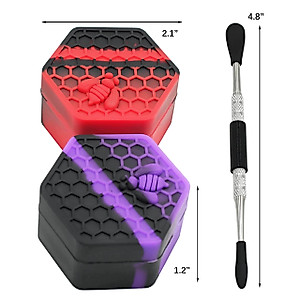 KUVIS 26ml Hexagon Silicone Container Non-stick Honeybee Jars with Carving Tool