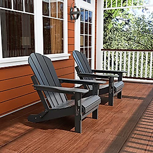 WO Home Furniture Set of 2pcs HDPE Adirondack Chairs Lounger Outdoor Folding Seat for Fire Pit, Beach, Balcony, Backyard, Lawn, Patio, Pool, Deck, Garden - Weather UV Resistant (Gray)