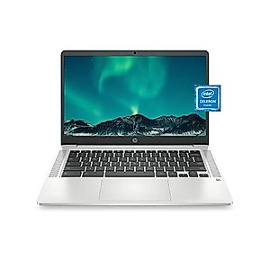 HP Chromebook 14 Laptop, Intel Celeron Processor, 4 GB RAM, 32 GB eMMC, 14” HD (1366 x 768), Display, Chrome OS, Webcam & Dual Mics, Work, School, Entertainment, Long Battery Life (14a-na0120nr, 2021)