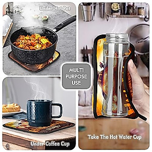 Halloween Party Pumpkin with Witch Hat Oven Mitts and Pot Holders Sets of 2 Heat Resistant Non-Slip Kitchen Gloves Hot Pads with Inner Cotton Layer for Cooking BBQ Baking Grilling