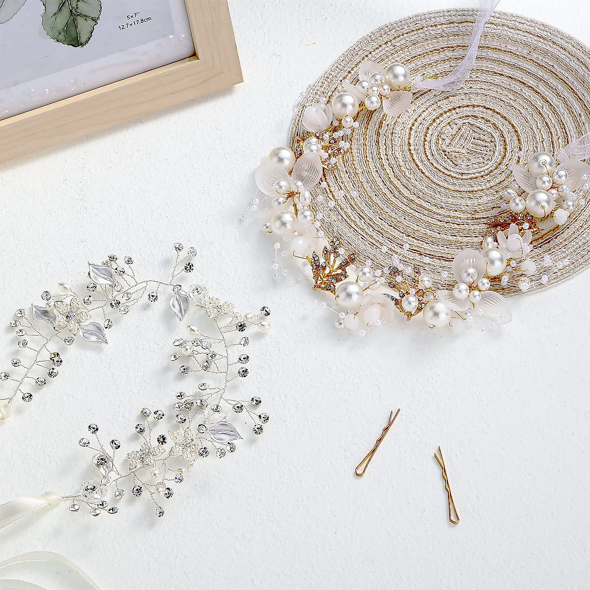 Wedding Flower Girl Headband 2 Pieces Vine Rhinestone Faux Pearl Hair Piece Wedding Headpiece for Bride Beads Crystal Headpiece Silver Bridal Hair Accessories for Girls Brides Communion Party Prom