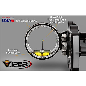 VIPER Archery Sidewinder Compound Bow Sight - Made in USA - Machined Aluminum, Bright Fiber-Optic Single Pin, Toolless Quickset Gear-Drive Elevation Adjustment, 0.015 Pin