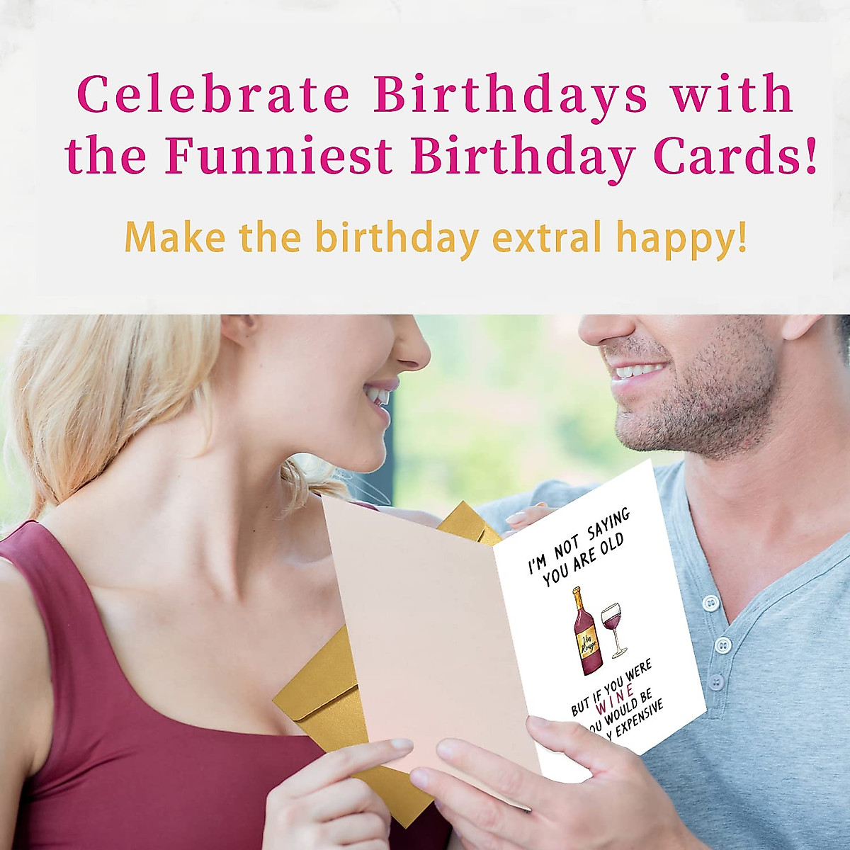 Funny Wine Birthday Card for Men Women, Happy 30th 40th 50th 60th 70th Birthday Cards for Husband Boyfriend Wife, Joke Birthday Card for Brother Sister Grandma Grandpa with Stickers and Envelopes