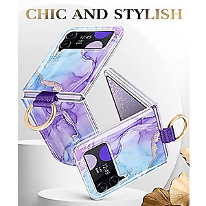 Galaxy Z Flip 4 Case with Ring Holder, Wireless Charging Anti-Scratch Shockproof Case for Samsung Z Flip 4 5G. (Blue Purple)