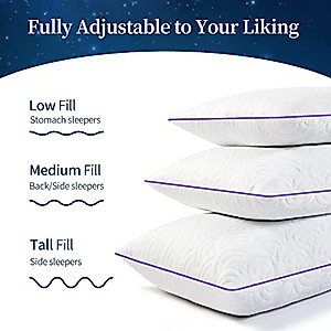MOLCLCUY Memory Foam Pillows Standard Size Set of 2 Adjustable Cool Bamboo Pillow for Side Back Stomach Sleepers Luxury Gel Pillow with Washable Cover