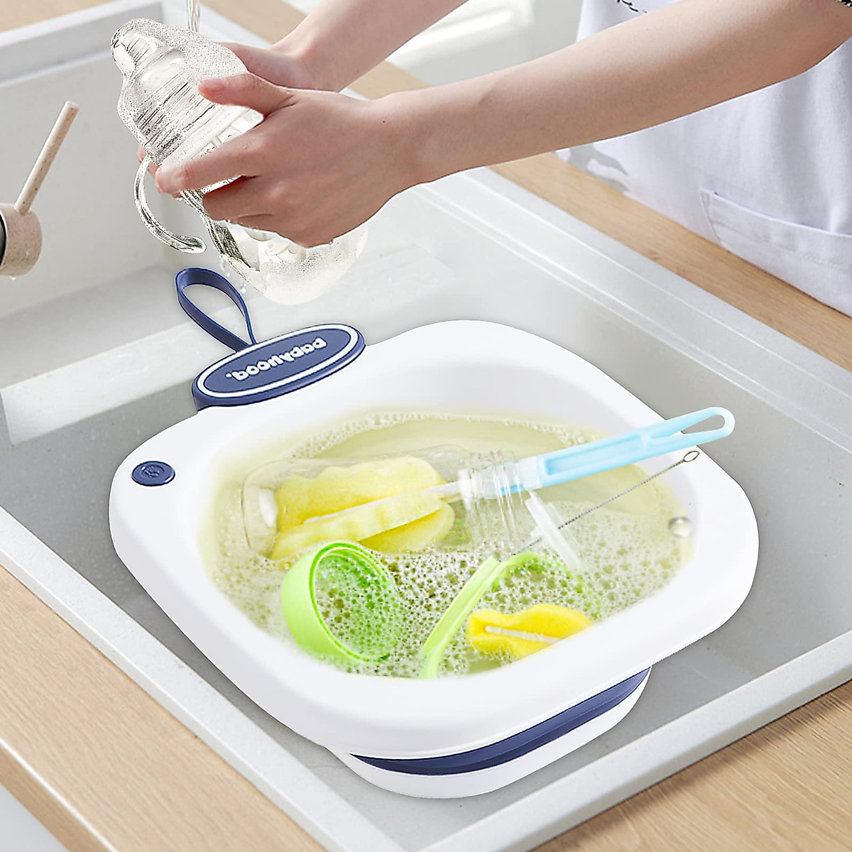 Babyhood Multi-Purpose Collapsible Wash Basin for Kids and Babies, Lightweight Portable Folding Basin for Washing Baby Bottles and Breast Pump Parts and Home Kitchen Outdoor Camping Use (2021 Blue)