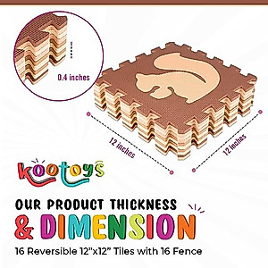 KOOTOYS Animal Pattern Foam Playmat for Babies, 36 PCS Baby Play Mat Interlocking Foam Tiles for Kids, Jigsaw Puzzle Foam Floor Mats with Fence, Activity Play Mats for Babies and Toddlers