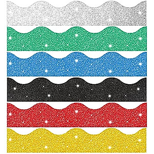 Jecery 72 Pack 80.3 ft Glitter Bulletin Board Borders Shine Scalloped Bulletin Board Trim Gold Board Decorations for School Classroom Office (Multicolor)