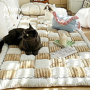 Yanolam Funnyfuzzy Cream - Funny Fuzzy Couch Cover Coloured Large Plaid Square Pet Mat Bed Couch Cover - Gardenchic Couch Cover for Floor Pet (70×210 cm / 27.6×83 in, Blue Gray)