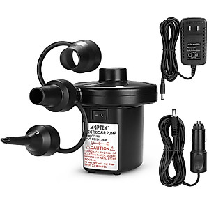 Electric Air Pump, AGPtEK Portable Quick-Fill Air Pump with 3 Nozzles, 110V AC/12V DC, Perfect Inflator/Deflator Pumps for Outdoor Camping, Inflatable Cushions, Air Mattress Beds, Boats, Swimming Ring